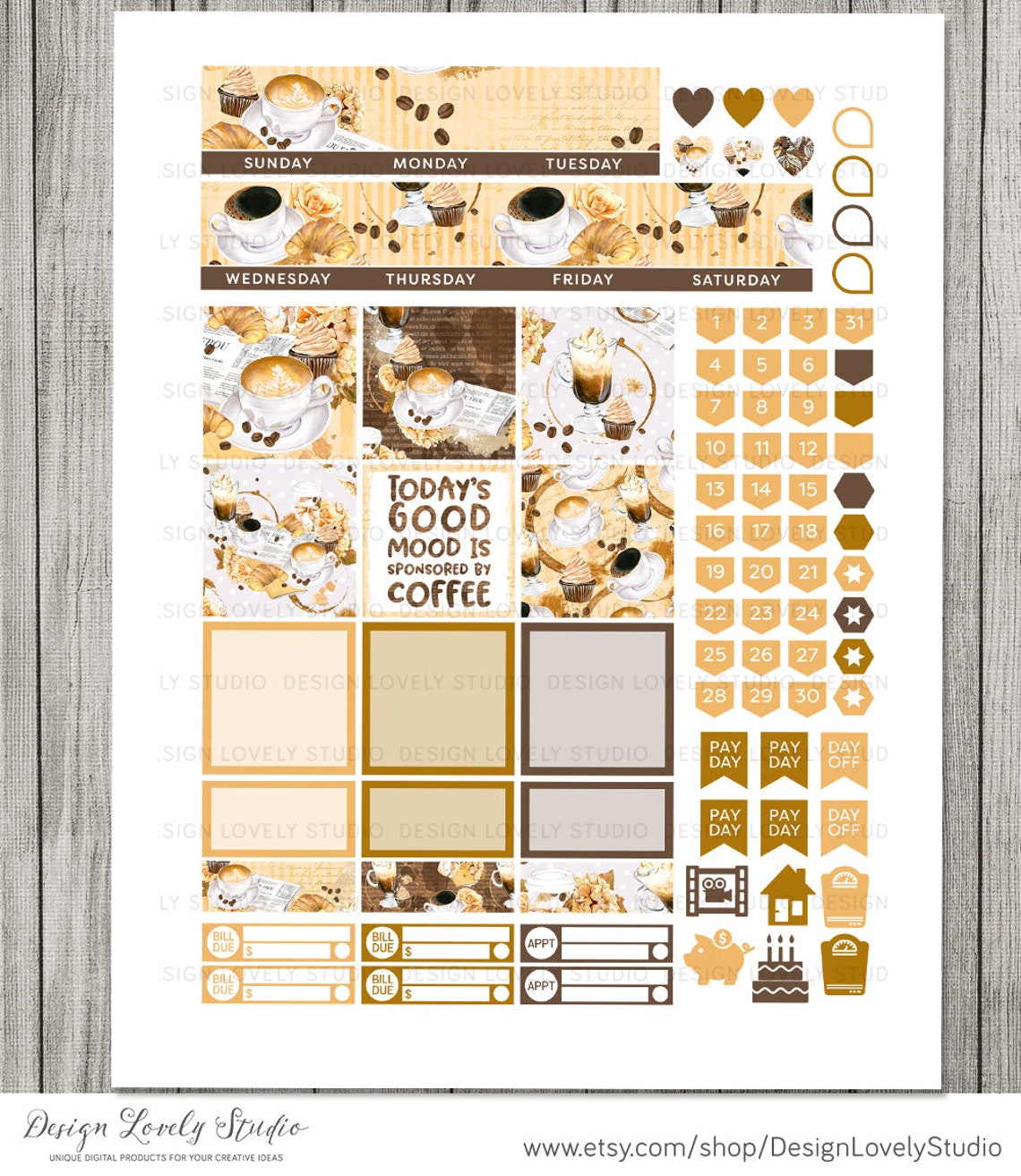 Printable COFFEE Monthly Planner Stickers Happy Planner - Etsy