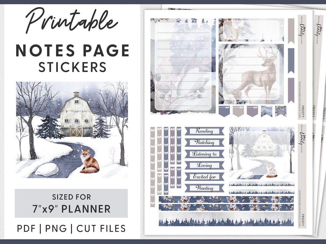 January Notes Page Kit, Printable Planner Stickers, Monthly Sticker Kit ...