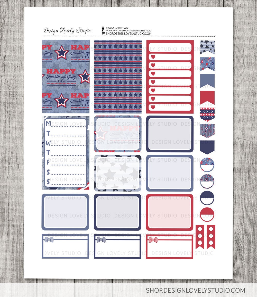 4th of July Planner Stickers Big Happy Planner PRINTABLE - Etsy