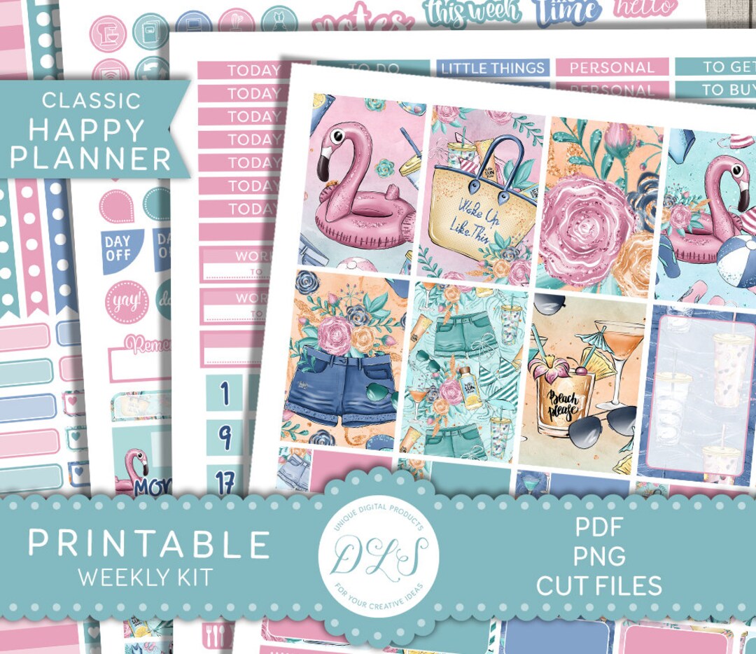 Beach Day Planner Stickers, Happy Planner Printable Stickers Kit ...