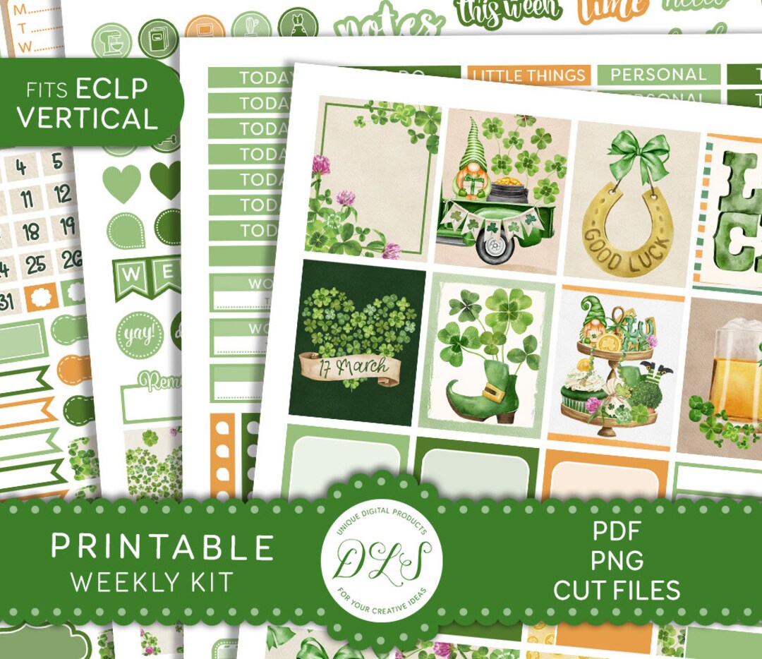 St Patrick's Day Printable Planner Stickers, March Weekly Planner ...