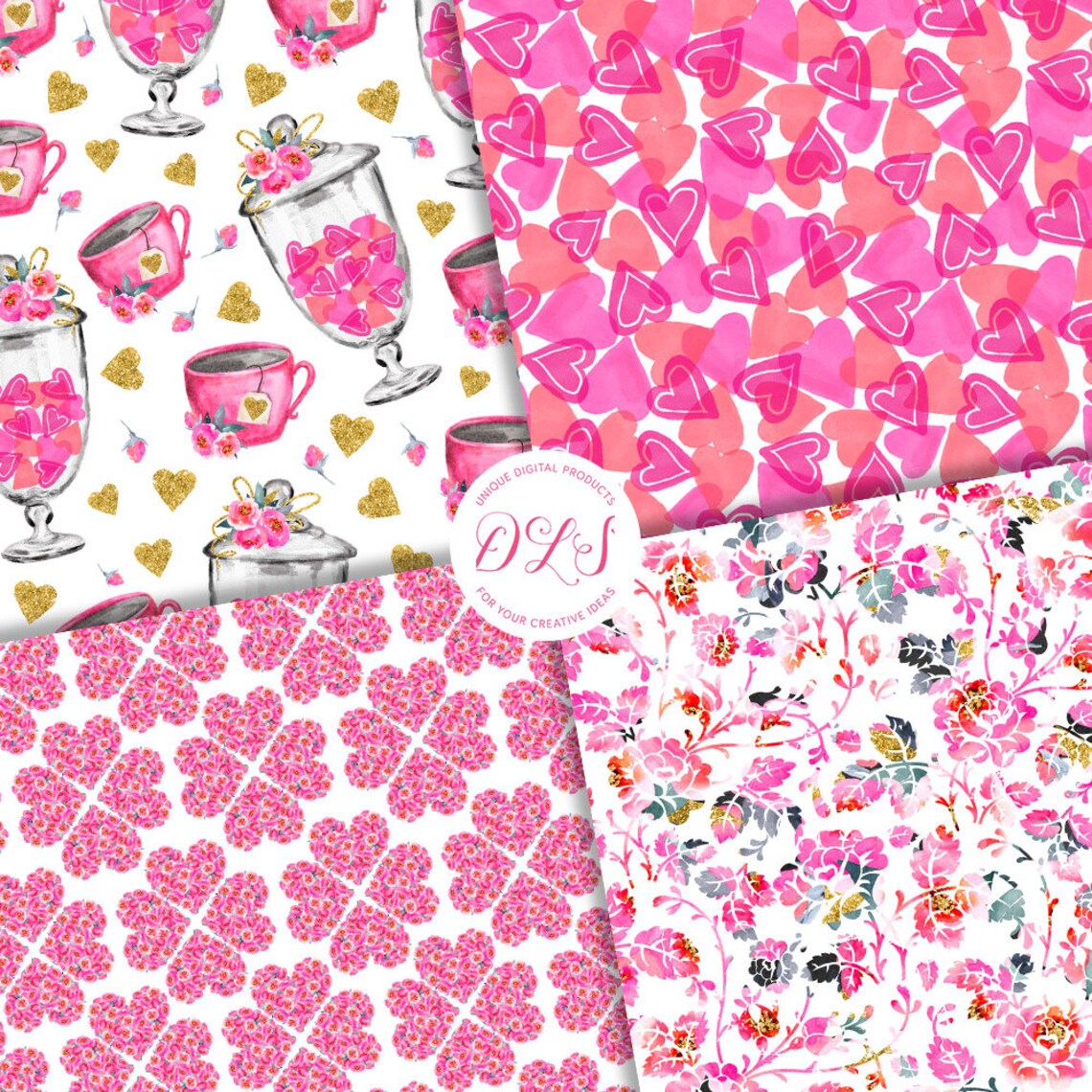 Valentine's Day Digital Paper, Valentine's Digital Backdrop, Valentines ...