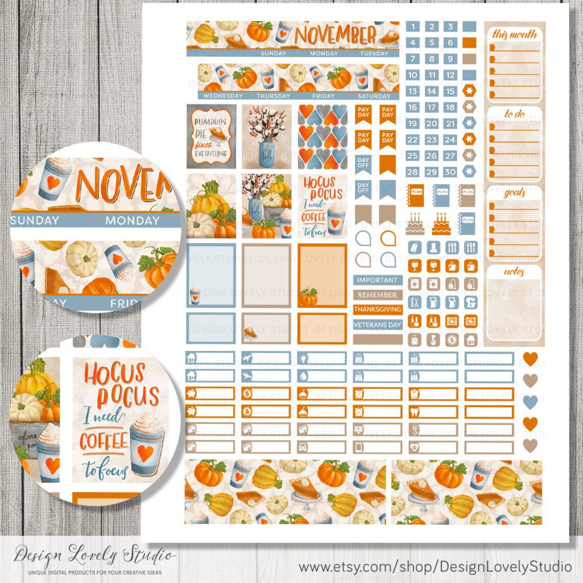 November Mini Happy Planner, November Monthly Sticker Kit, November ...