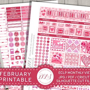 February Monthly Kit, February Planner Stickers, Printable Planner ...
