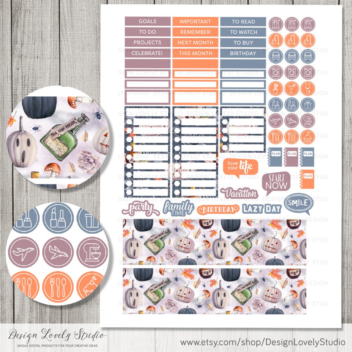 Printable October Stickers Kit Happy Planner October Monthly - Etsy