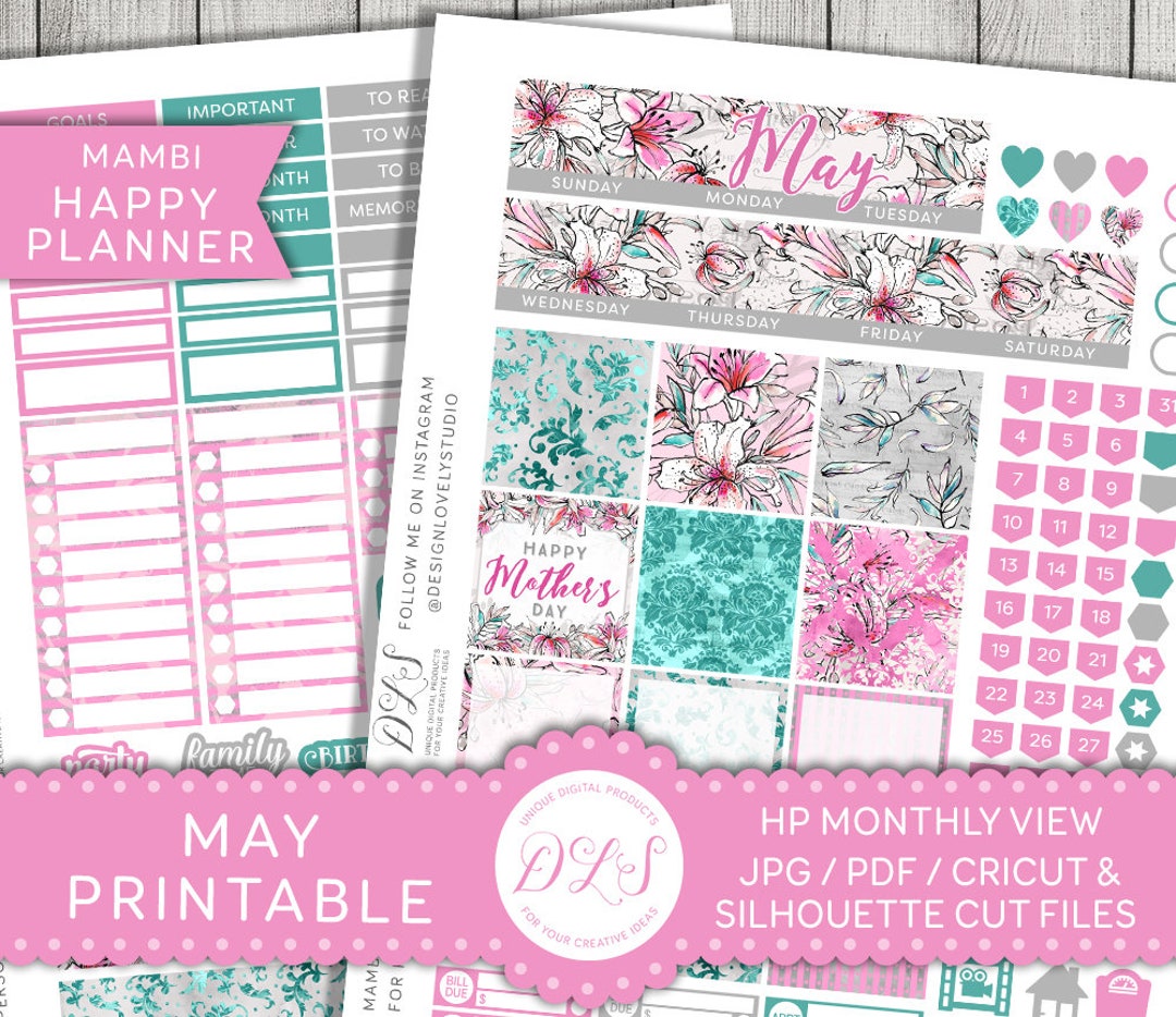 May Happy Planner, May Planner Stickers, May Monthly View, May Mambi ...