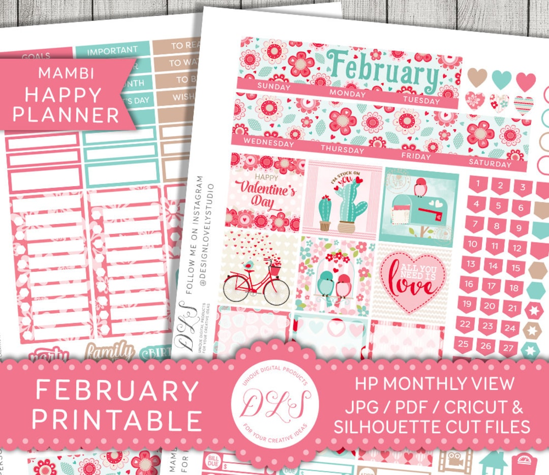 February Monthly Kit, Happy Planner February Stickers, February ...
