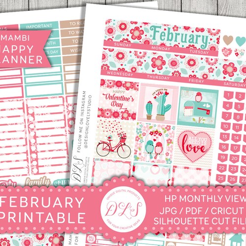 Printable FEBRUARY Monthly Stickers Kit Big Happy Planner - Etsy