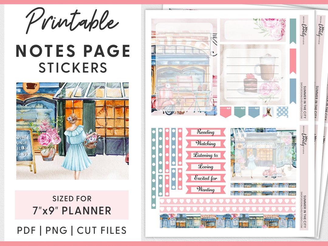Notes Page Sticker Kit, Printable Planner Stickers, Monthly Sticker Kit ...
