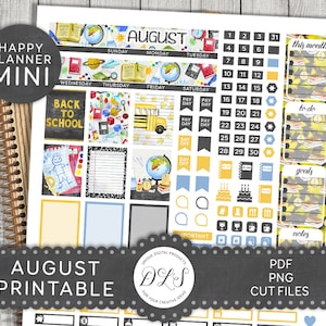 Back to School Planner Stickers, PRINTABLE August Monthly Kit, Mini ...