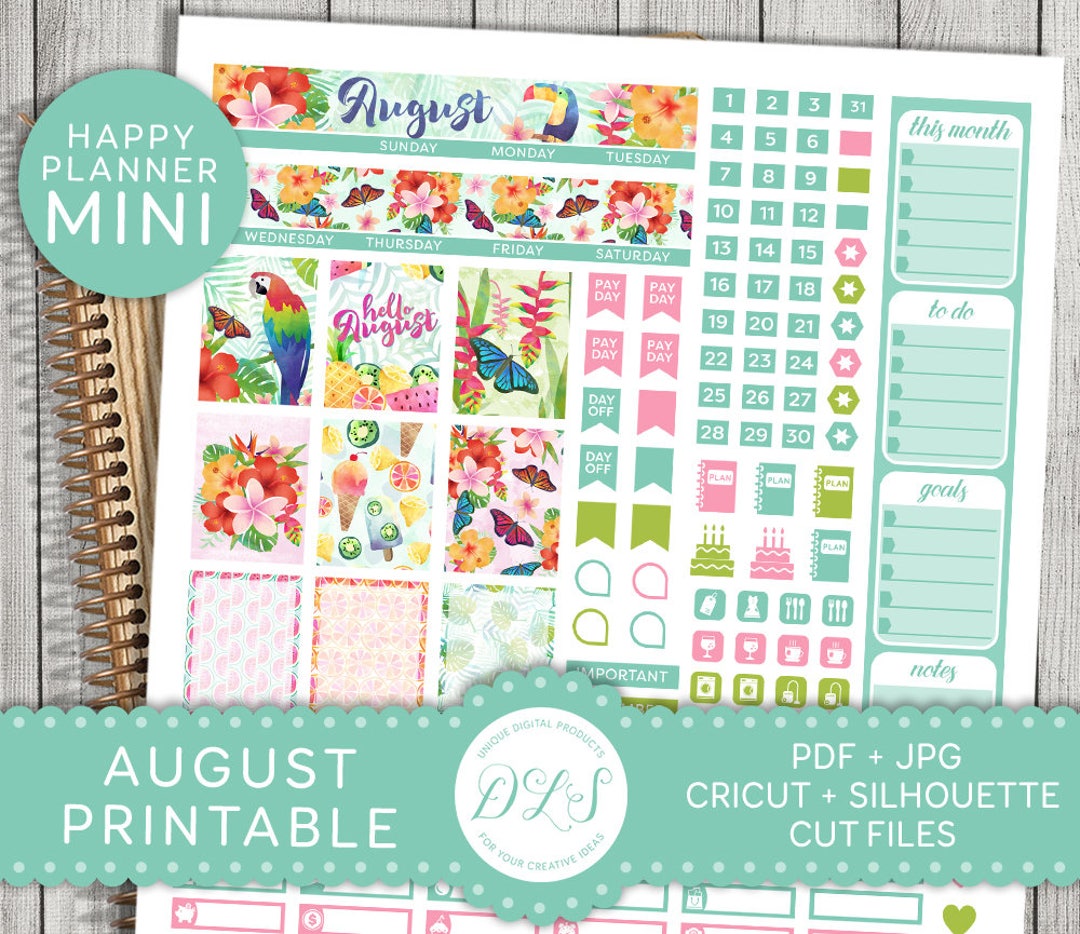 August Mini Happy Planner, August Monthly Happy Planner Printable ...