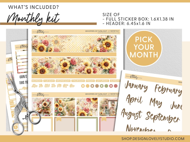 Sunflower Planner Stickers Bundle, Weekly, Monthly, Notes, Journaling ...