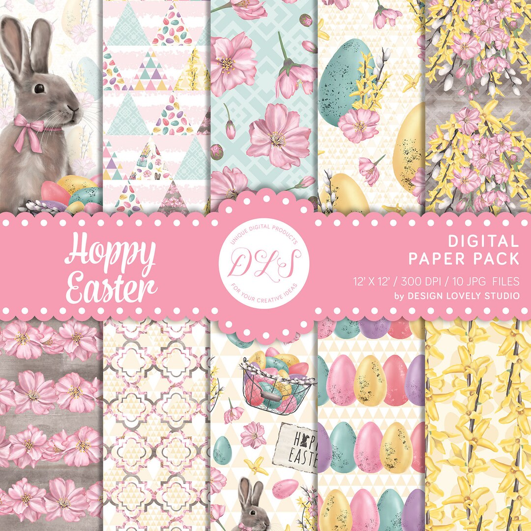 Easter Digital Paper Pack, Easter Digital Background, Bunny Digital ...