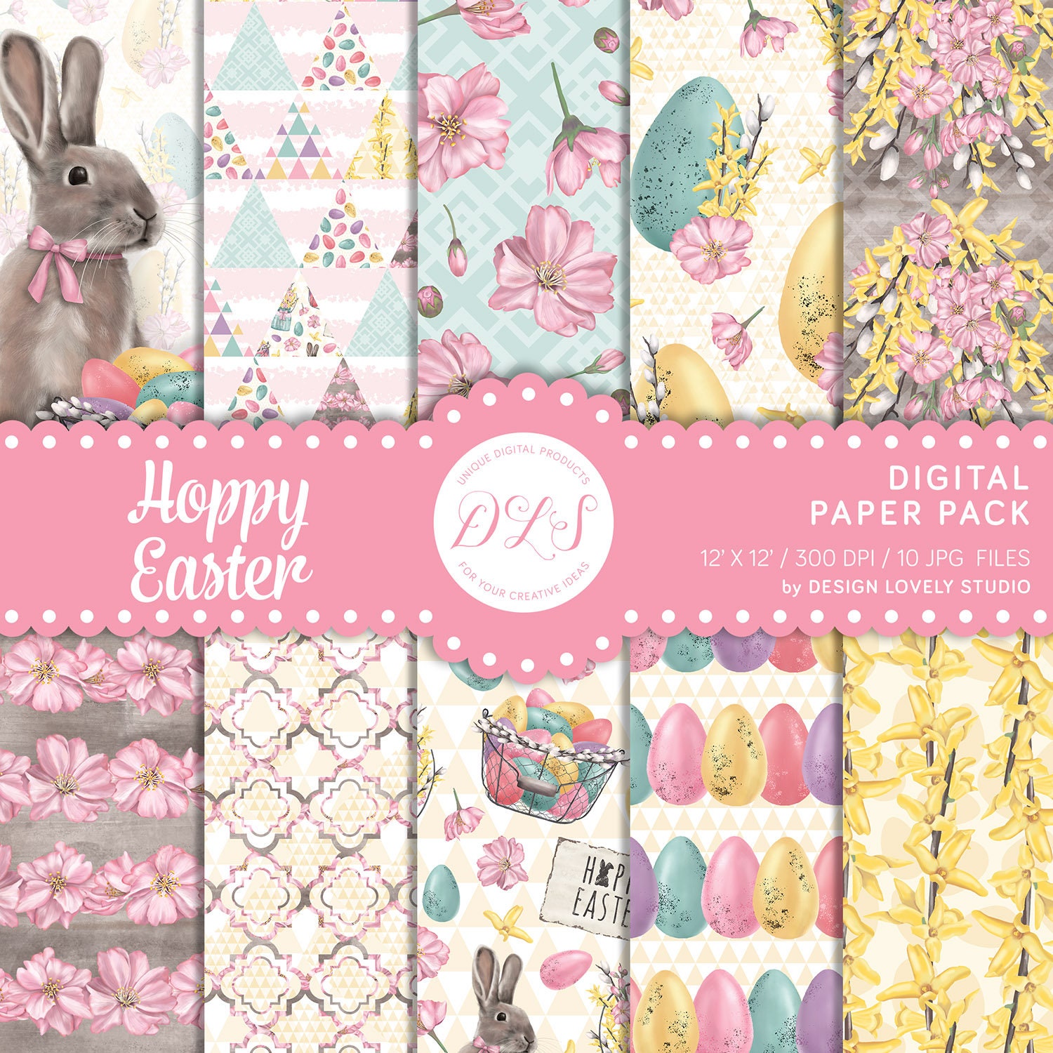 Papercraft Pastel Colors Digital Paper Pack Easter Bunnies Seamless ...