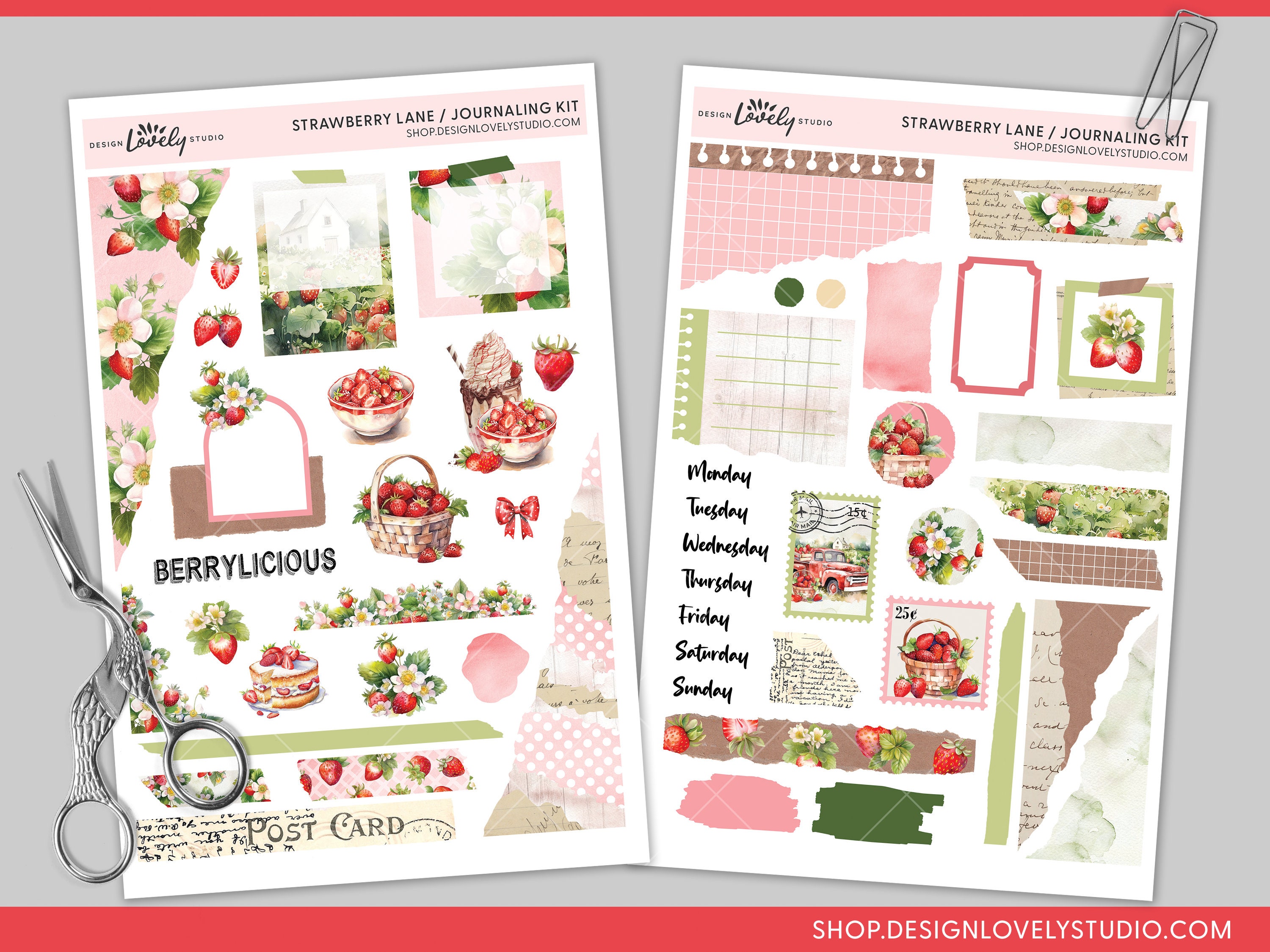 Printable Journaling Sticker Kit, Strawberry Journaling Stickers ...