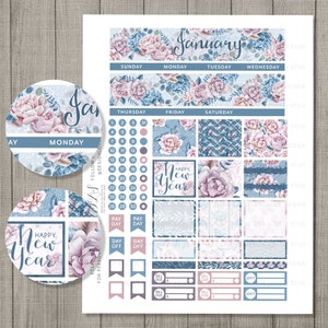January Monthly Stickers Kit, January Monthly View Kit, Planner ...