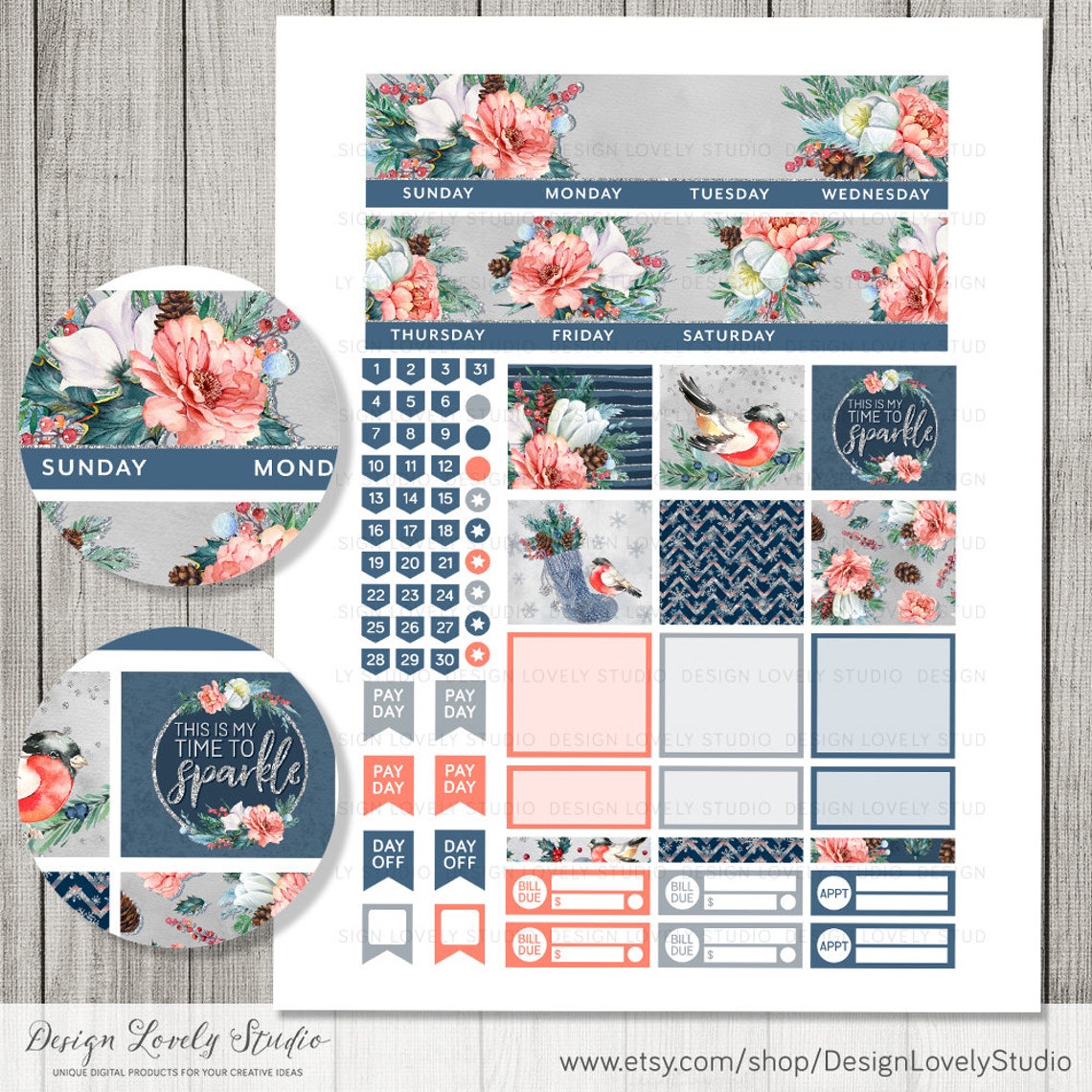 Printable Monthly Planner Stickers Printable Winter Planner - Etsy