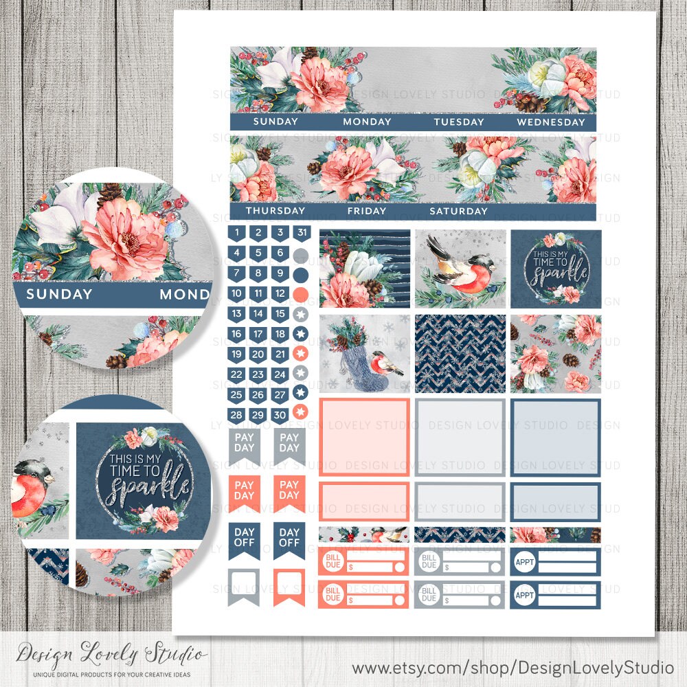 Printable Monthly Planner Stickers Printable Winter Planner - Etsy
