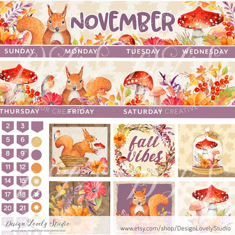Printable NOVEMBER Monthly Planner Stickers for Erin Condren - Etsy