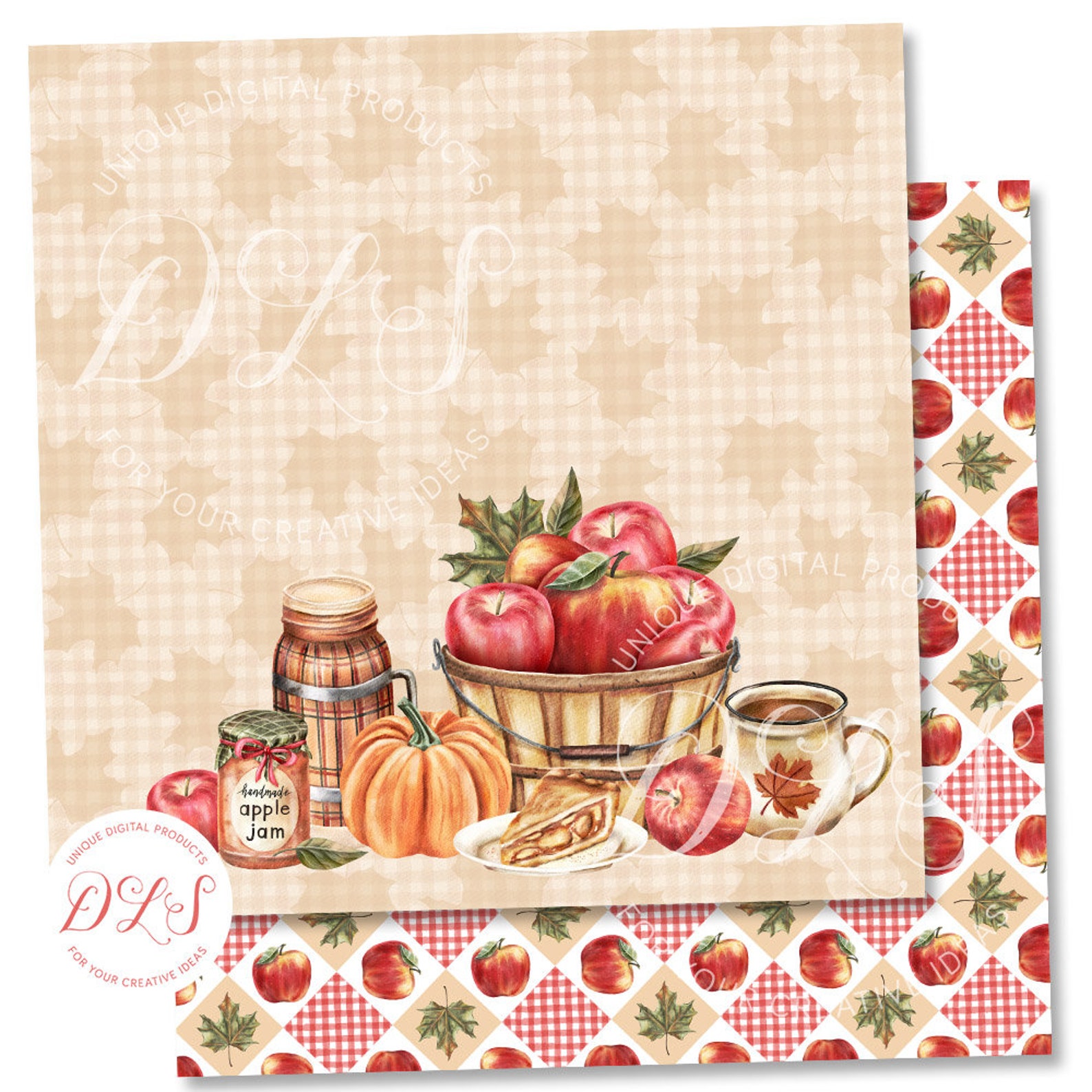 Apple Digital Paper, Fall Digital Background, Thanksgiving Pattern ...