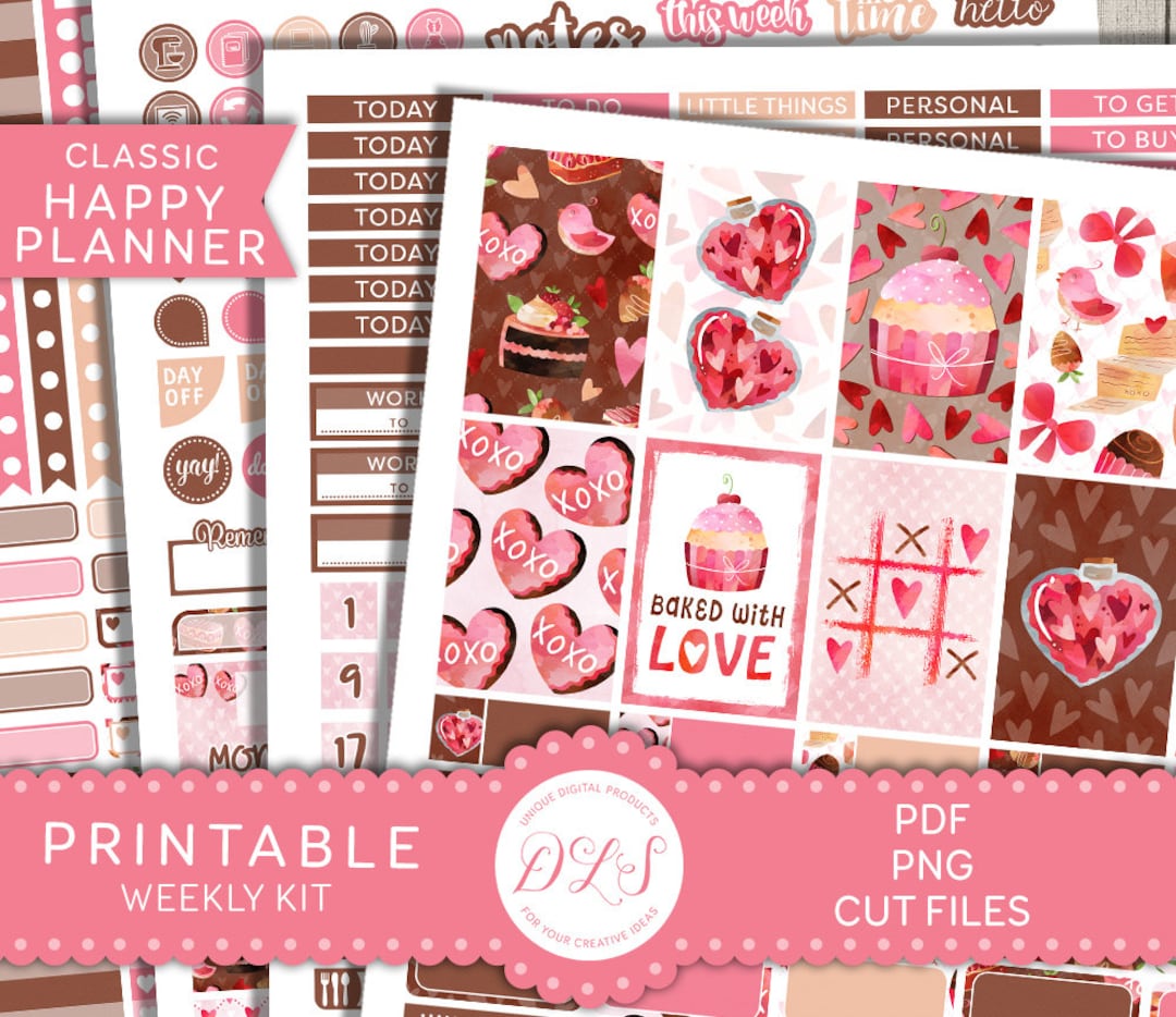 VALENTINE'S DAY Printable Planner Stickers, February Weekly Stickers ...