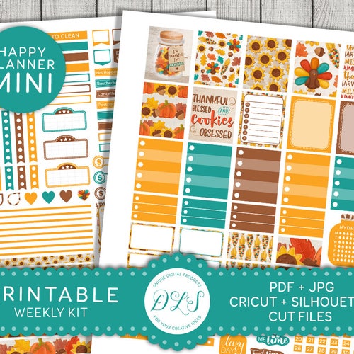 Printable NOVEMBER Monthly Stickers Kit Mini Happy Planner | Etsy