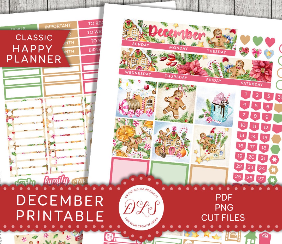 DECEMBER Planner Stickers, Happy Planner Printable Stickers, Christmas ...