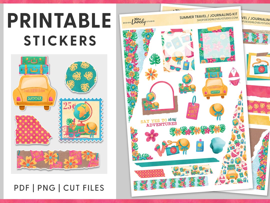 Printable Journaling Stickers Kit, Travel Journaling Stickers, Summer