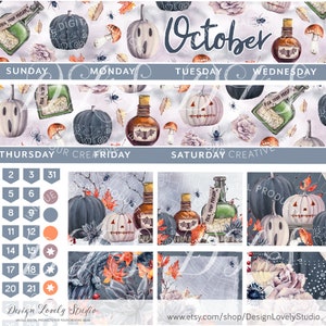 Printable October Monthly Kit, October Planner Stickers Kit, Halloween ...