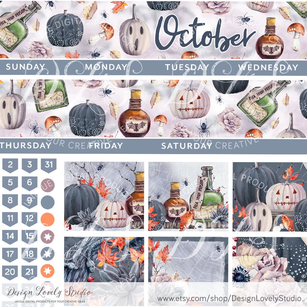 Printable October Monthly Kit October Planner Stickers Kit | Etsy