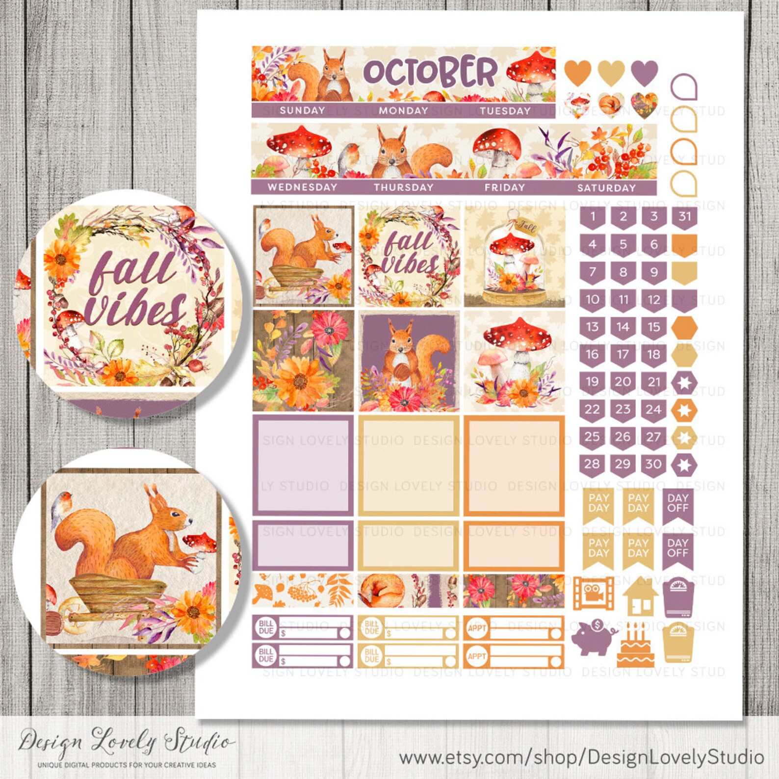 Printable OCTOBER Monthly Stickers Kit Happy Planner October - Etsy