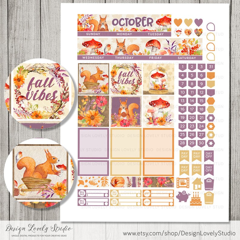 Printable OCTOBER Monthly Stickers Kit Happy Planner October - Etsy