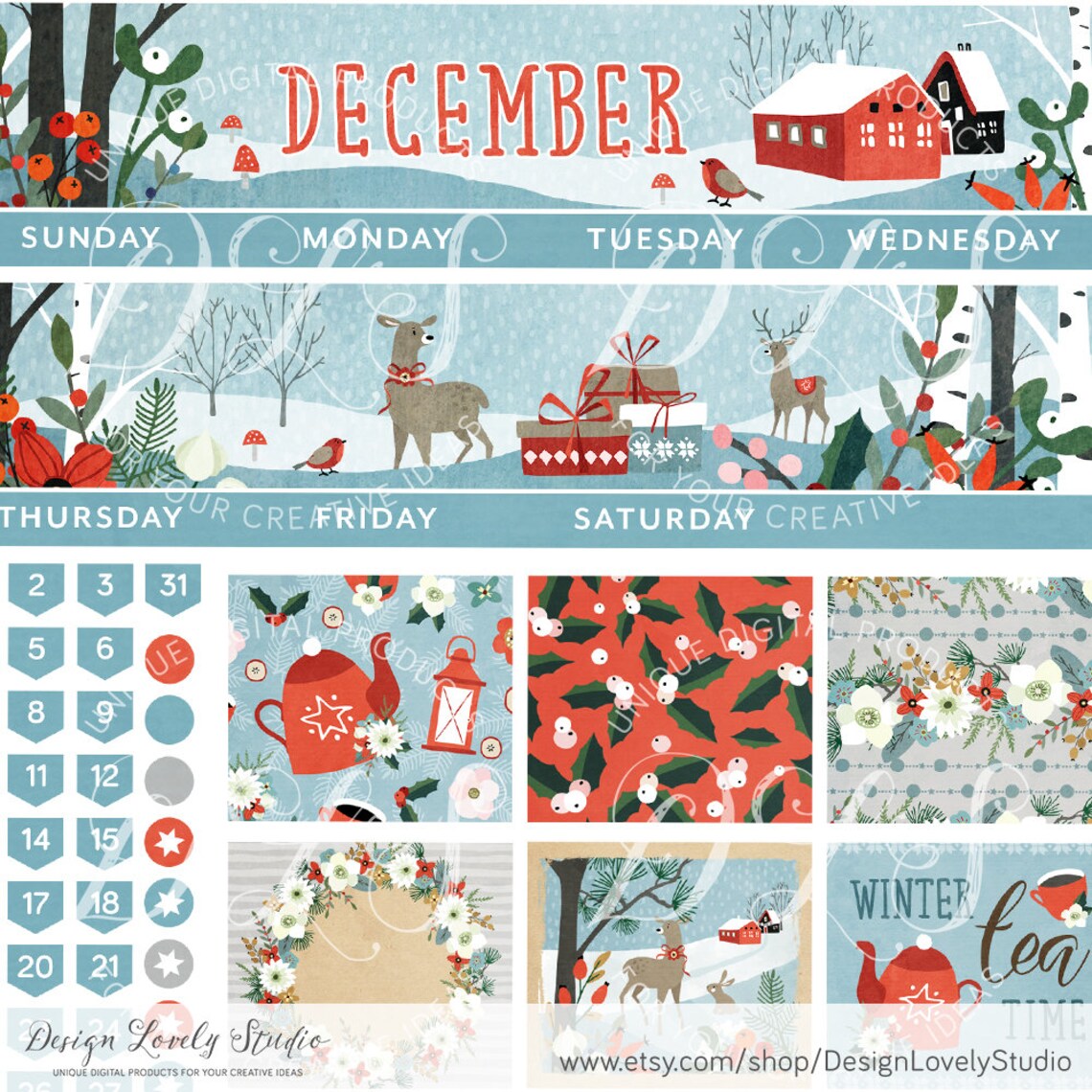 Printable December Monthly Kit, December Planner Stickers Kit ...
