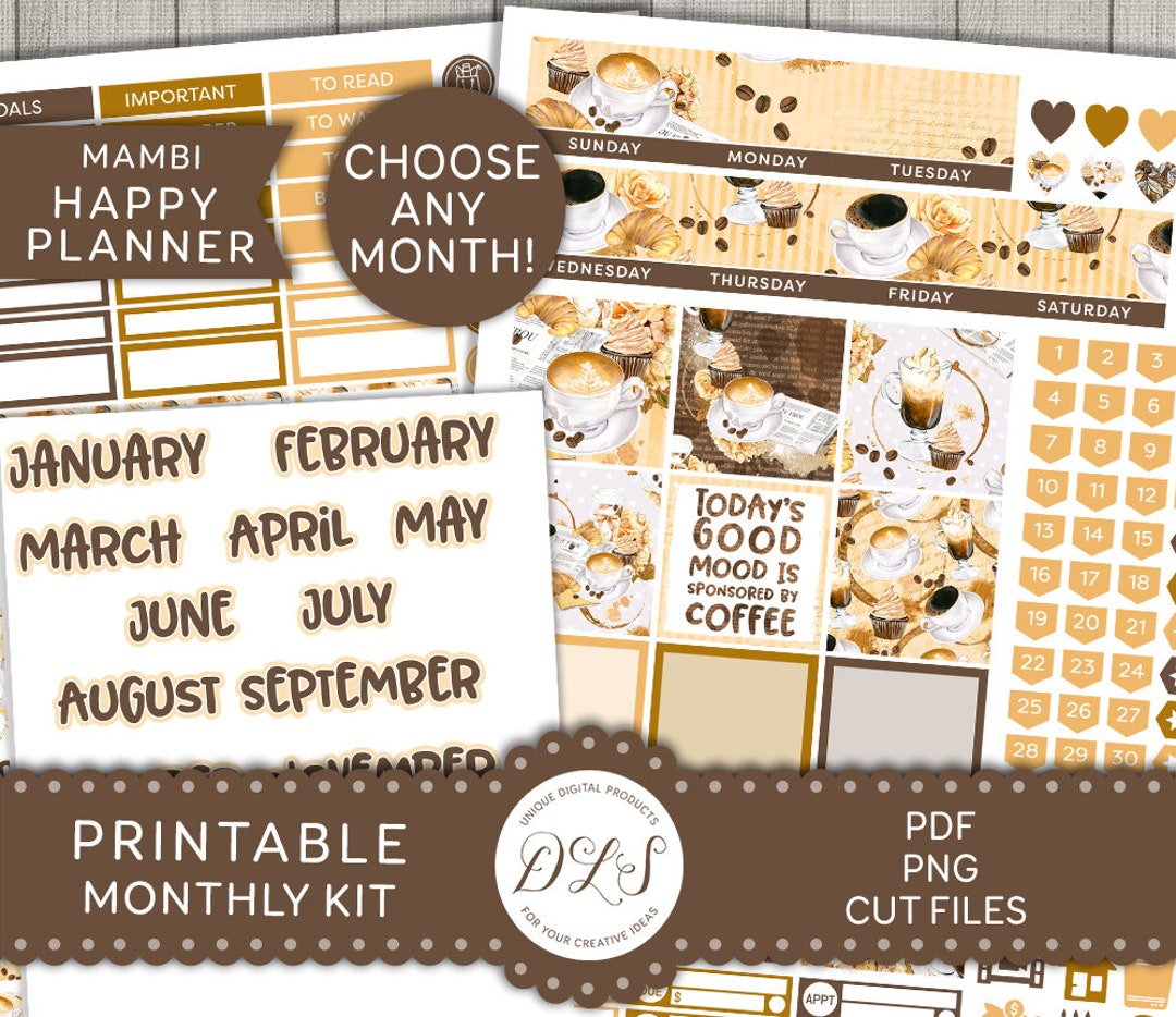 Printable COFFEE Monthly Planner Stickers, Happy Planner Monthly ...