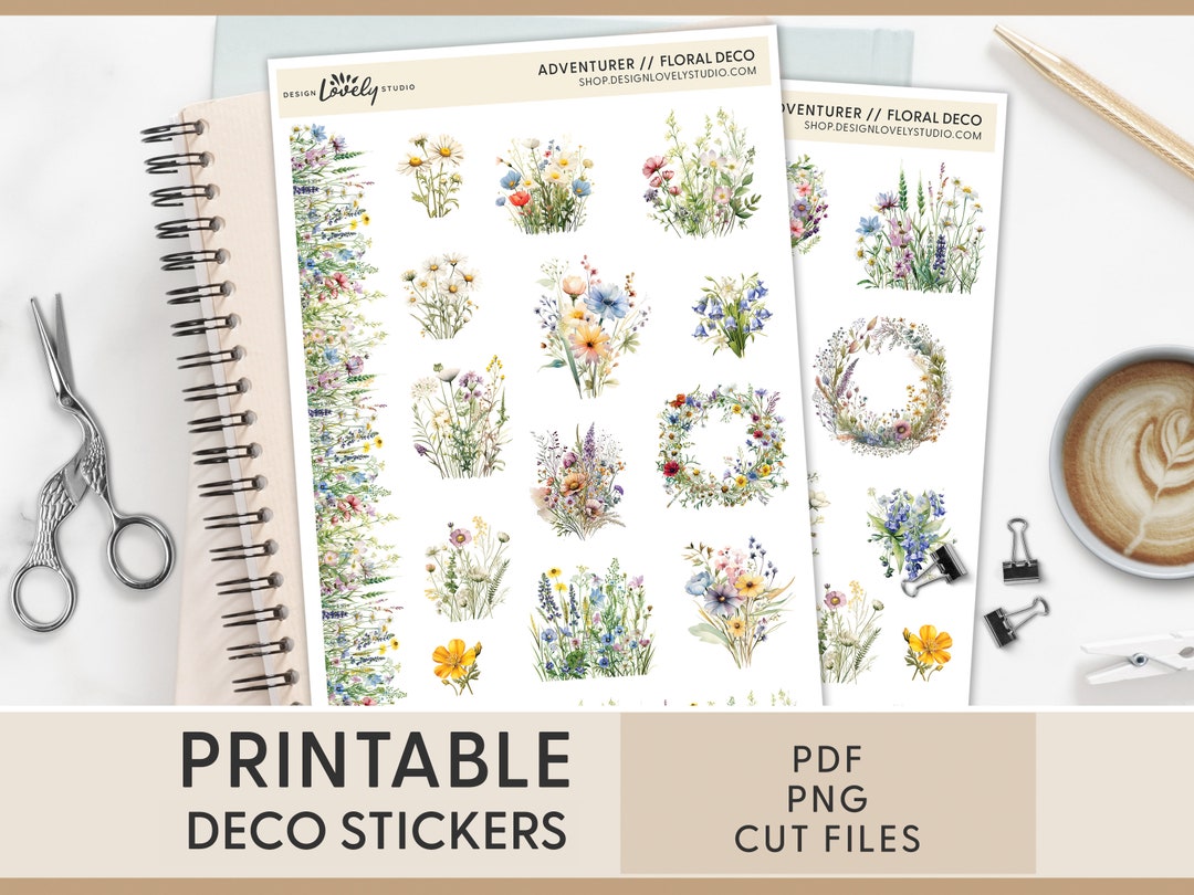 Floral Journaling Stickers, Floral Deco Stickers, Planner Stickers ...