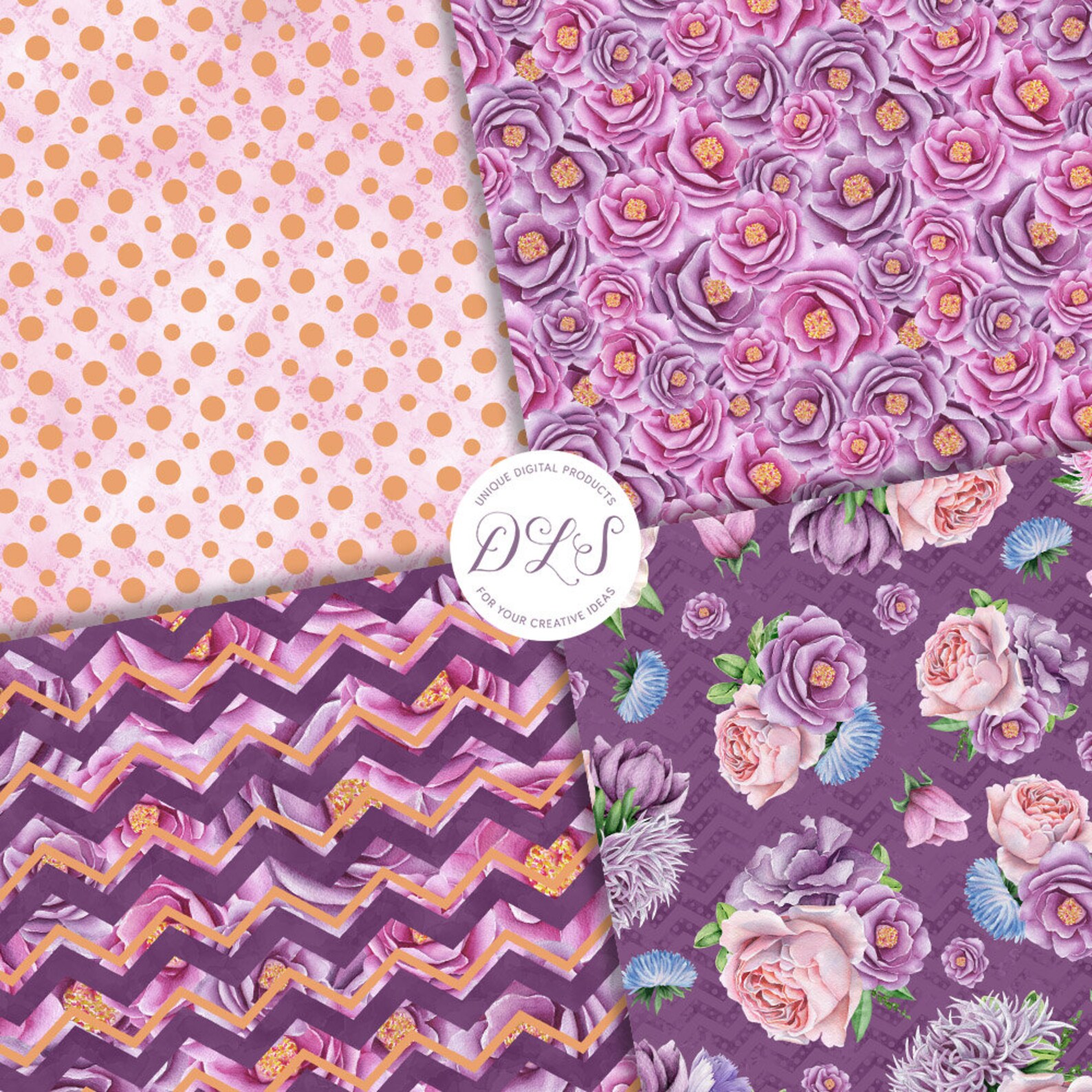 Floral Digital Paper: "romantic Fall" Purple Watercolor Flowers Roses ...