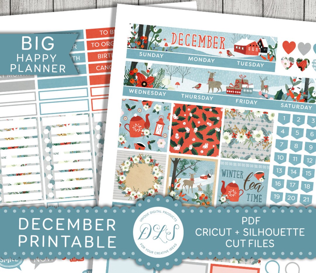 Printable December Monthly Kit, Big Happy Planner December Stickers Kit ...