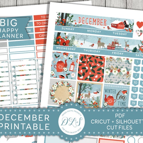 Printable DECEMBER Monthly Stickers Kit Big Happy Planner - Etsy