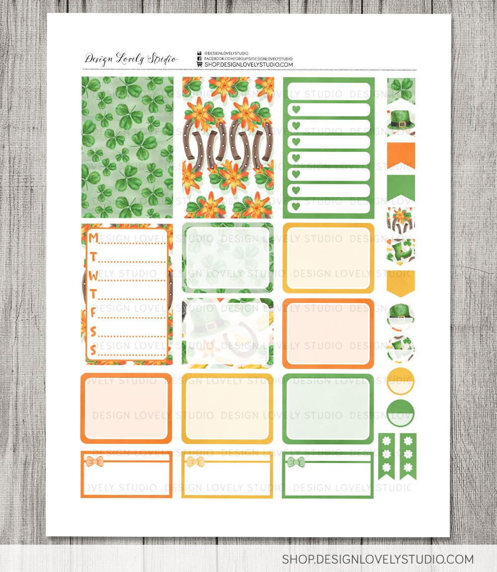 Printable St Patricks Day Planner Stickers Kit Big Happy - Etsy