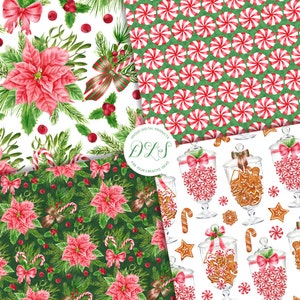 Christmas Digital Paper Pack / Christmas Background / Poinsettia Paper ...