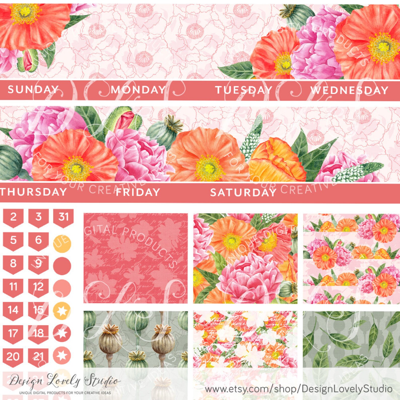 Printable Monthly Planner Stickers Floral Monthly Stickers | Etsy