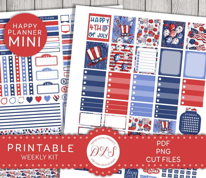 Printable 4th of July Planner Stickers Kit Independence Day | Etsy