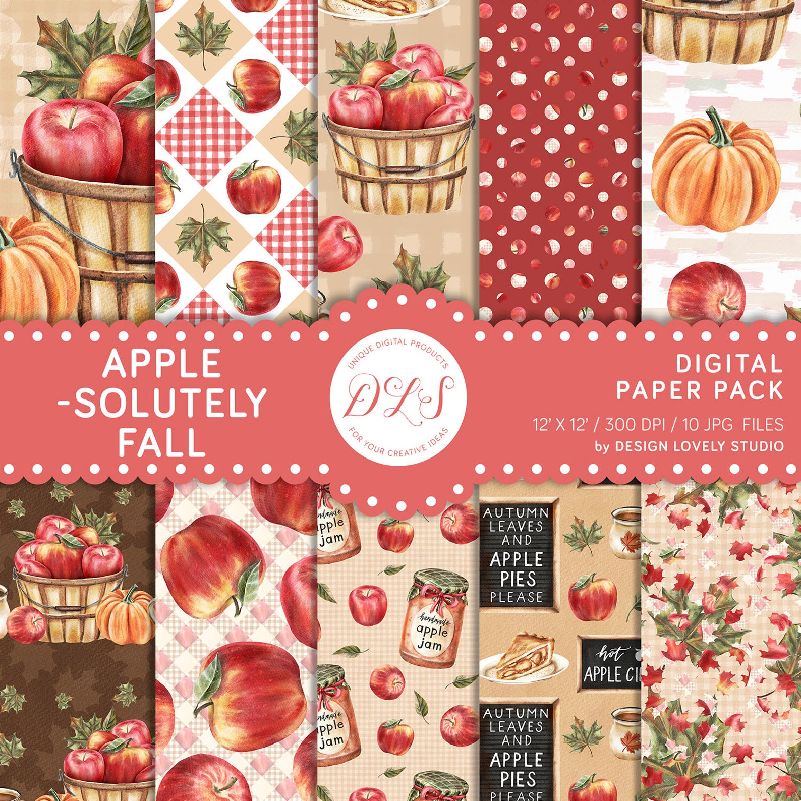 Apple Digital Paper, Fall Digital Background, Thanksgiving Pattern ...