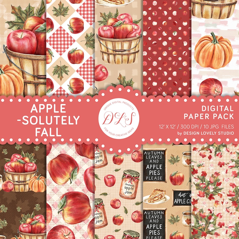 Apple Digital Paper, Fall Digital Background, Thanksgiving Pattern ...