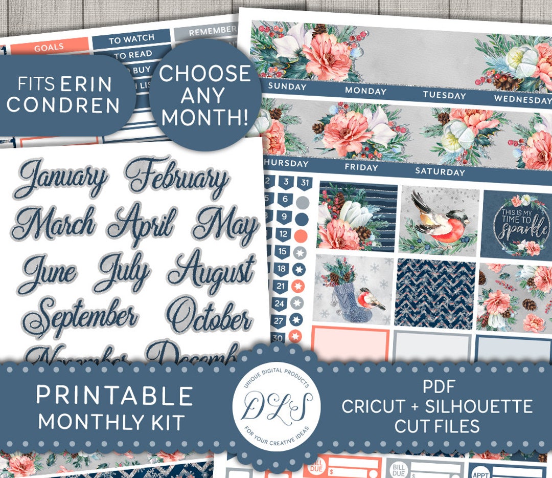 Printable Monthly Planner Stickers, Printable Winter Planner Stickers ...