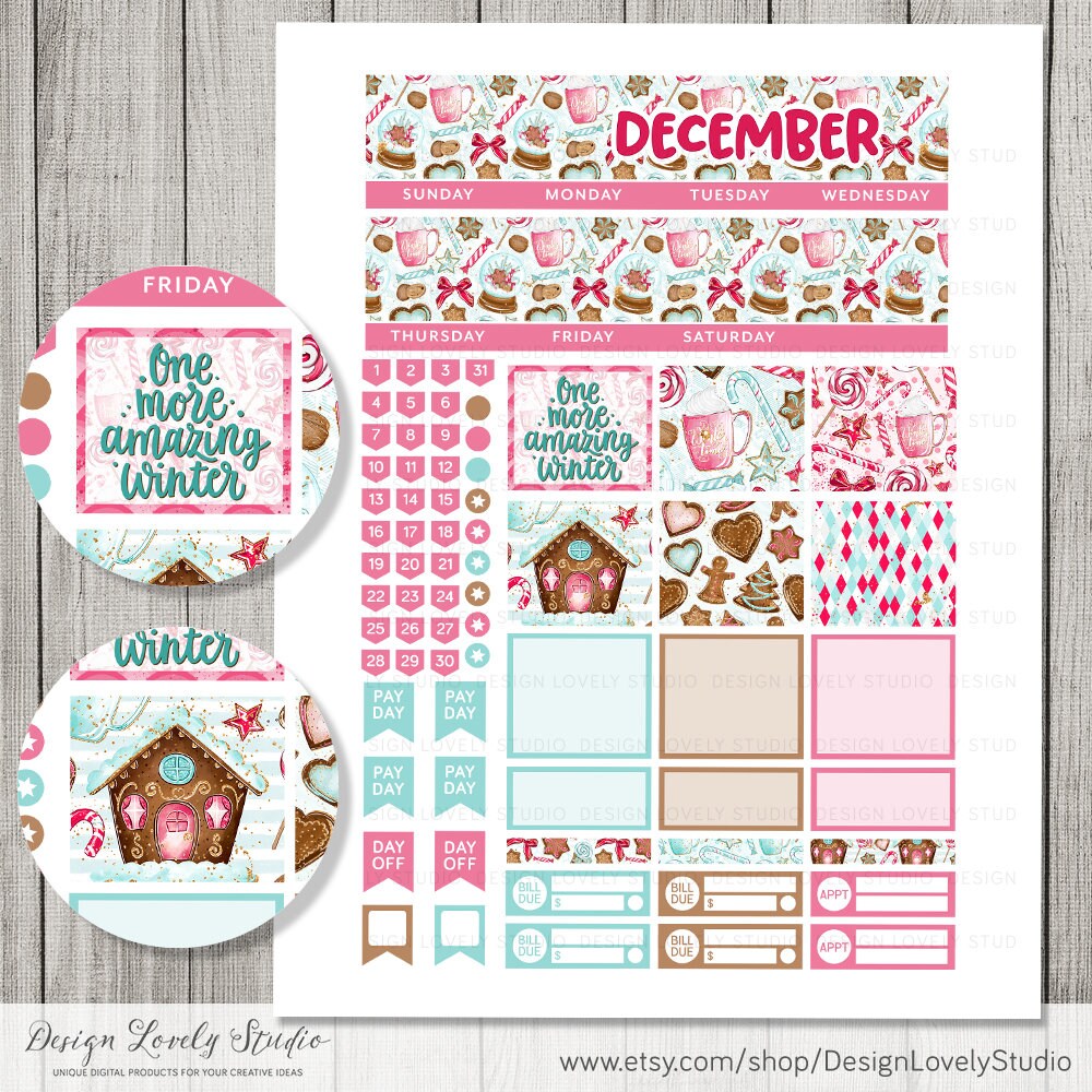 DECEMBER Planner Stickers Printable December Monthly Kit for - Etsy