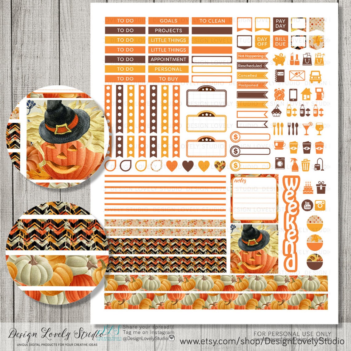 Halloween Planner Kit, Halloween Stickers Kit, Happy Planner Halloween ...