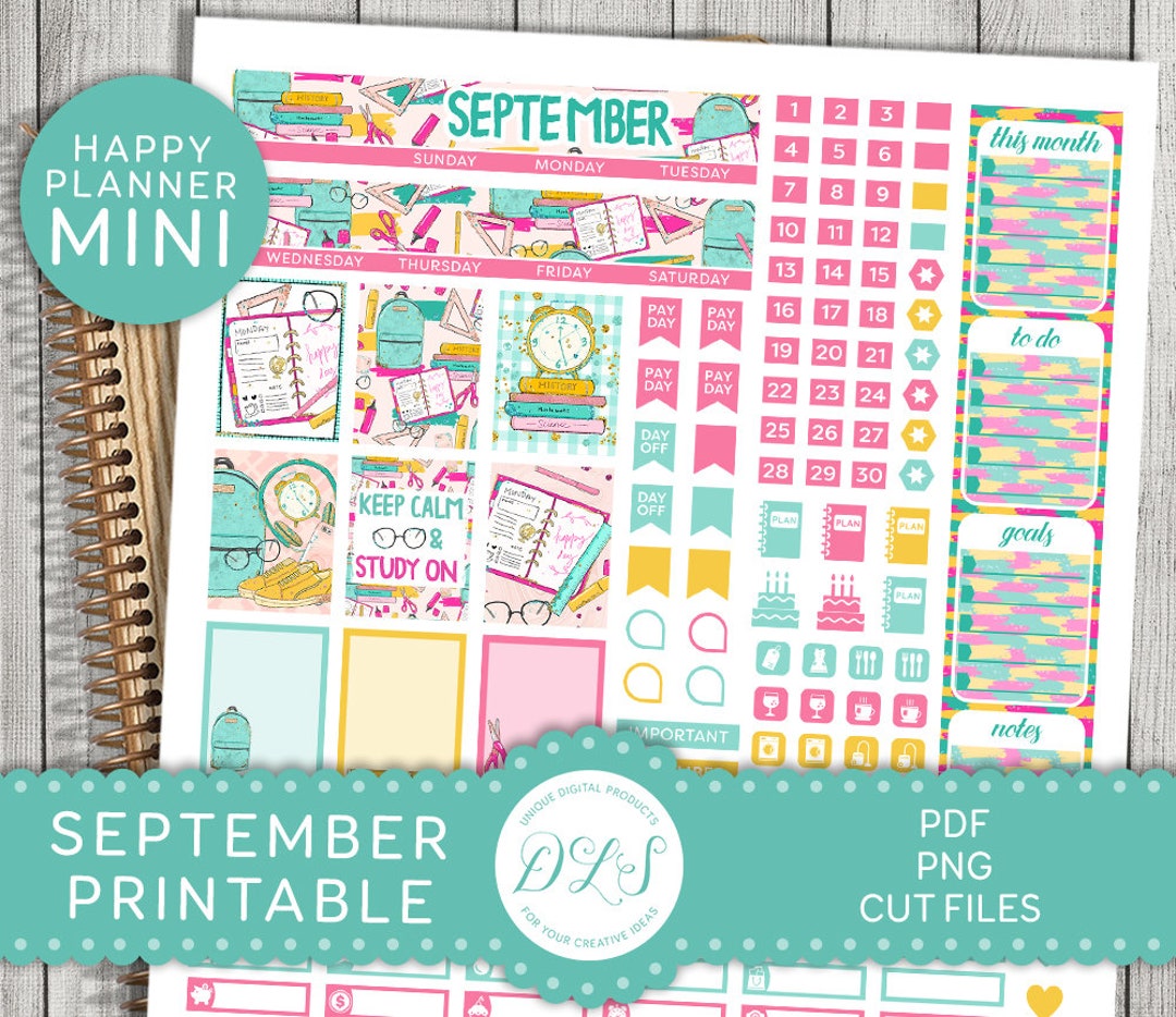 Back to School Planner Stickers, PRINTABLE September Monthly Kit, Mini ...