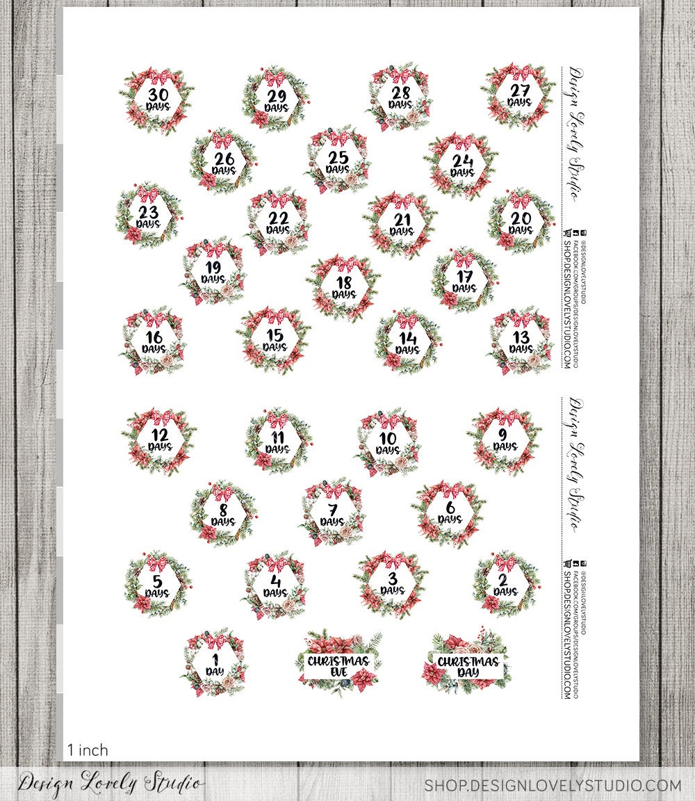 Printable CHRISTMAS COUNTDOWN Planner Stickers Christmas - Etsy