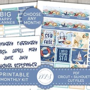 Big Happy Planner PRINTABLE Monthly Stickers, Summer Monthly Kit, Beach ...
